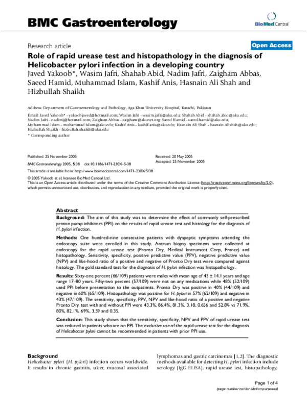 (PDF) Role of rapid urease test and histopathology in the diagnosis of ...