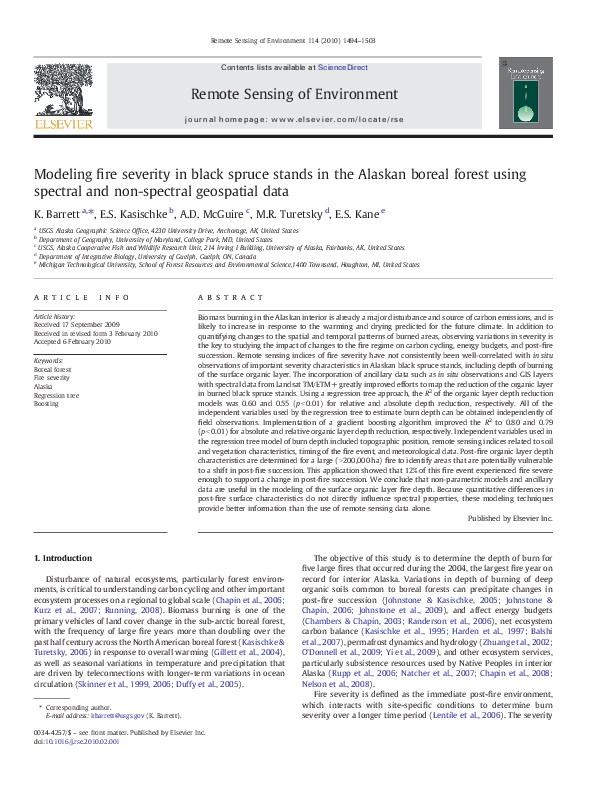 Pdf Modeling Fire Severity In Black Spruce Stands In The Alaskan