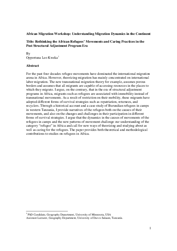 (PDF) African Migration Workshop: Understanding Migration Dynamics in the Continent Title ...