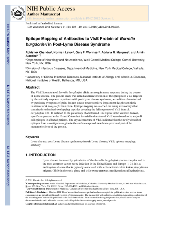 (PDF) Epitope mapping of antibodies to VlsE protein of Borrelia ...