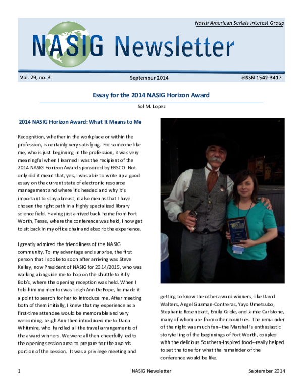 Essay for the 2014 NASIG Horizon Award