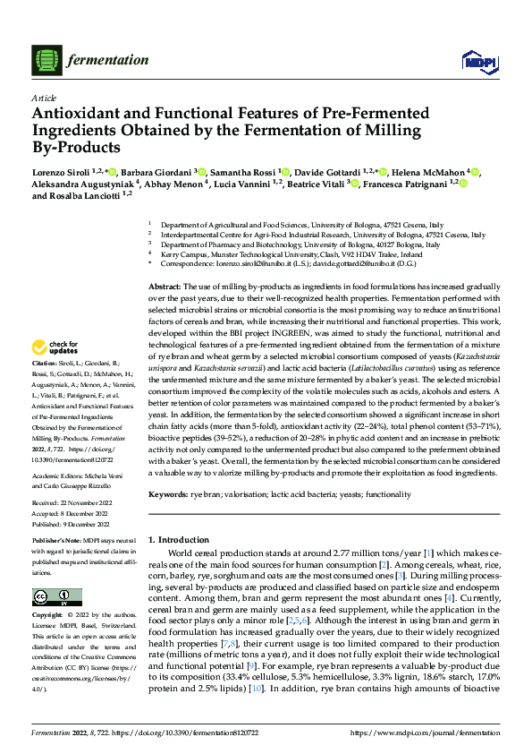 (PDF) Antioxidant and Functional Features of Pre-Fermented Ingredients ...