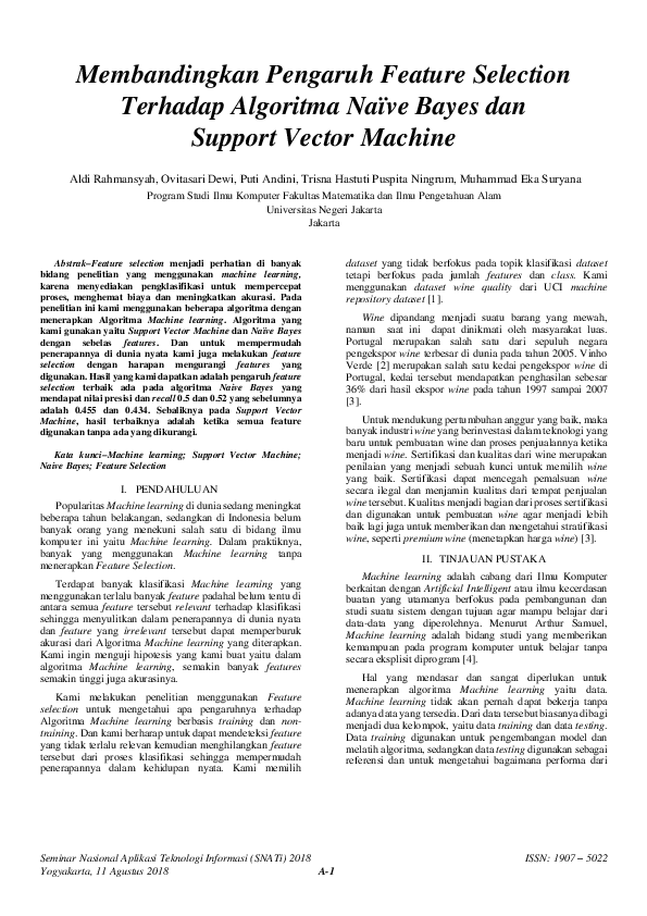 (PDF) Membandingkan Pengaruh Feature Selection Terhadap Algoritma Naïve ...