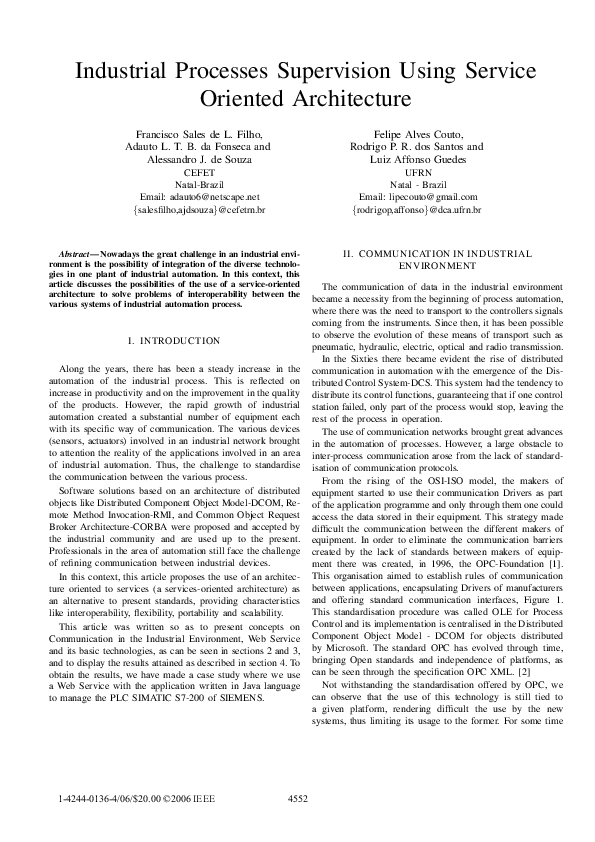 (PDF) Industrial Processes Supervision Using Service Oriented Architecture