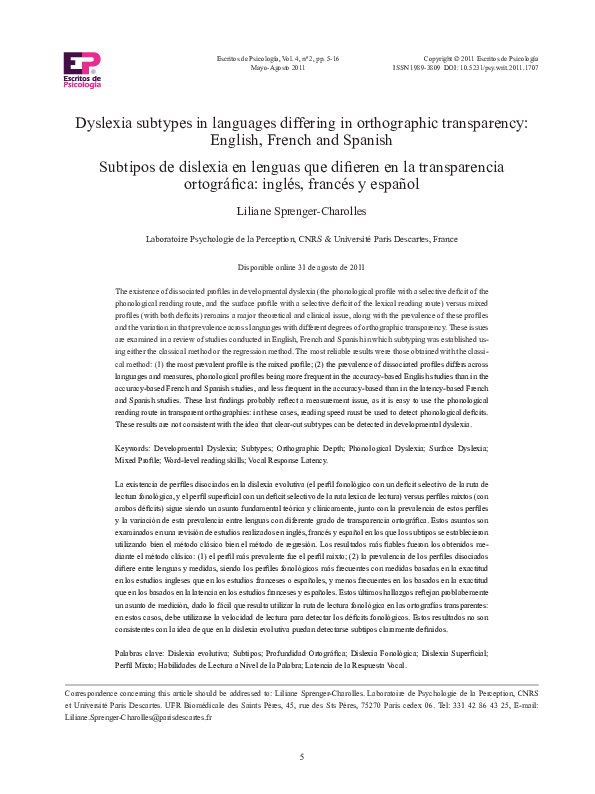 (PDF) Dyslexia subtypes in languages differing in orthographic ...