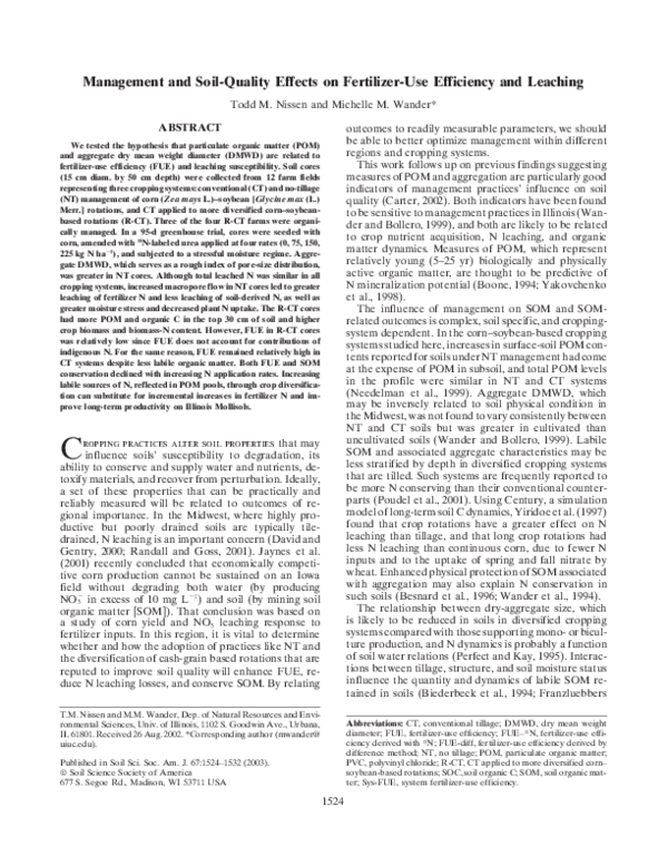 (PDF) Management and Soil-Quality Effects on Fertilizer-Use Efficiency and Leaching