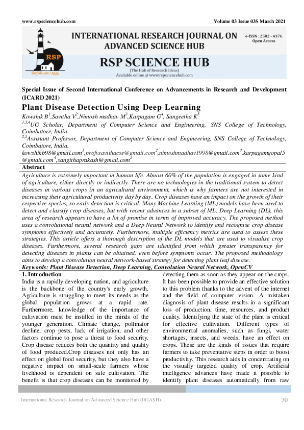 (PDF) Plant Disease Detection using Deep Learning