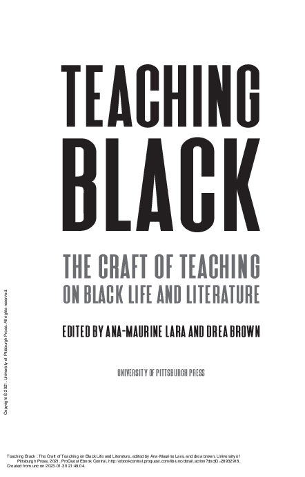 (PDF) The Craft of Teaching on Black Life and Literature- Jones