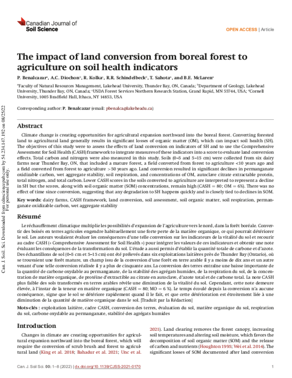 (PDF) The impact of land conversion from boreal forest to agriculture ...