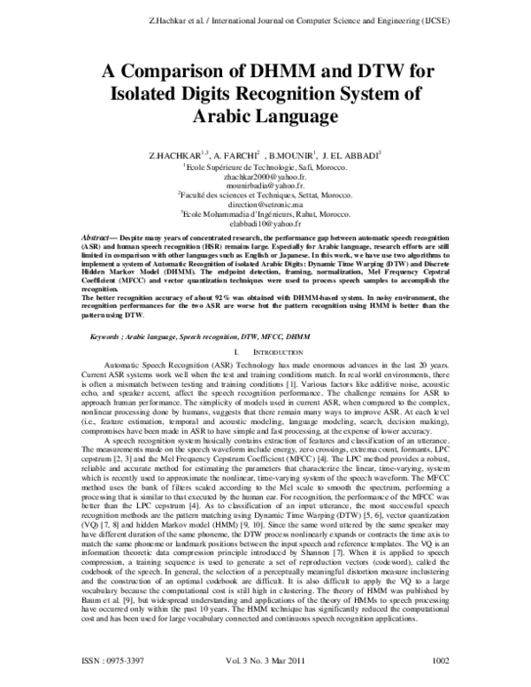 (PDF) A Comparison of DHMM and DTW for Isolated Digits Recognition ...