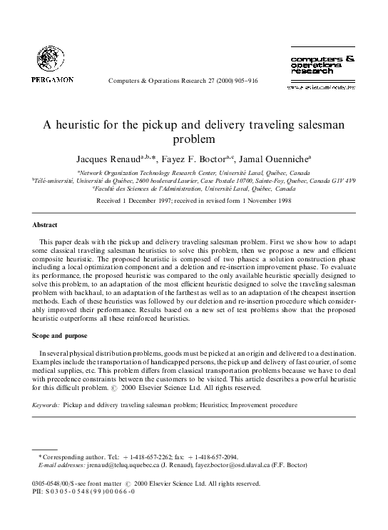 (PDF) A heuristic for the pickup and delivery traveling salesman problem