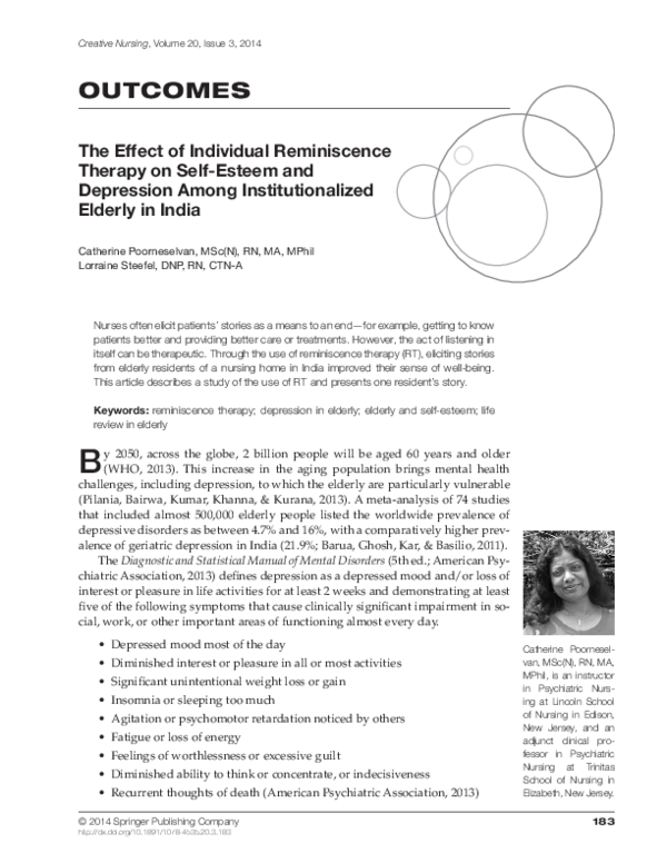 (PDF) The Effect of Individual Reminiscence Therapy on Self-Esteem and Depression Among ...