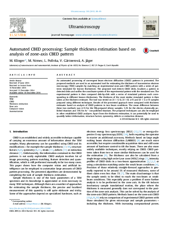 (PDF) Automated CBED processing: sample thickness estimation based on ...