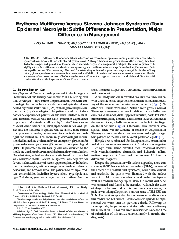 (PDF) Erythema Multiforme Versus Stevens–Johnson Syndrome/Toxic ...