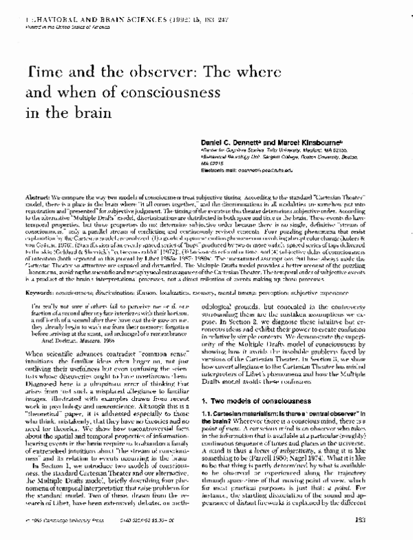 (PDF) Time and the observer: The where and when of consciousness in the ...