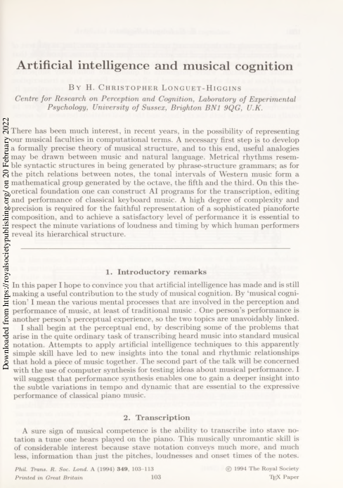(PDF) Artificial Intelligence and Musical Cognition [and Dicussion]