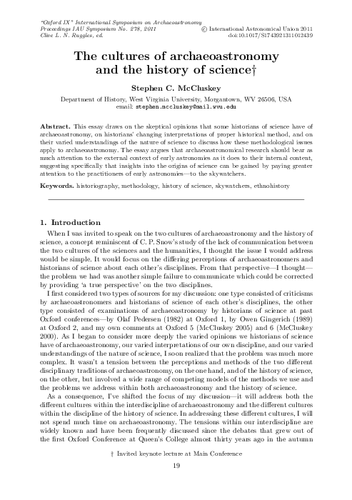 (PDF) The cultures of archaeoastronomy and the history of science