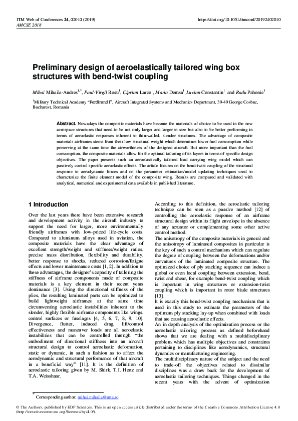 (PDF) Preliminary design of aeroelastically tailored wing box structures with bend-twist ...