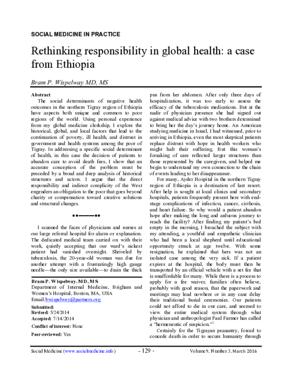 (PDF) Rethinking responsibility in global health: a case from Ethiopia