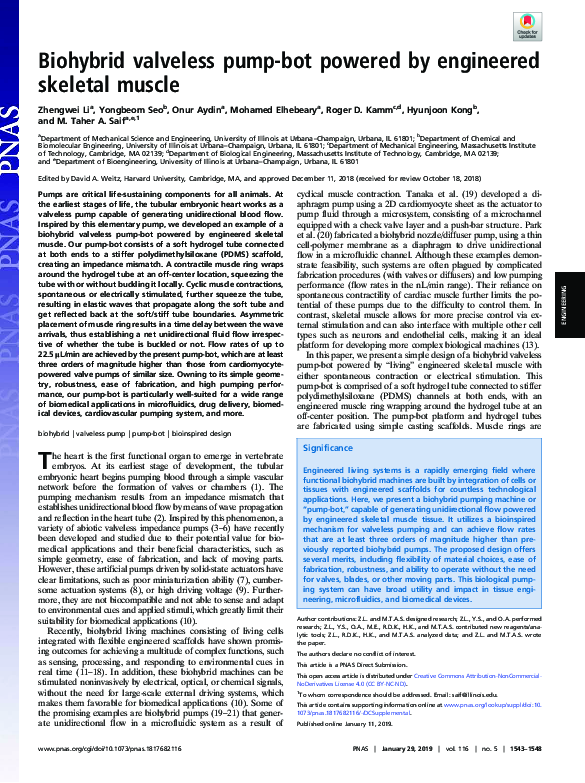 (PDF) Biohybrid valveless pump-bot powered by engineered skeletal muscle