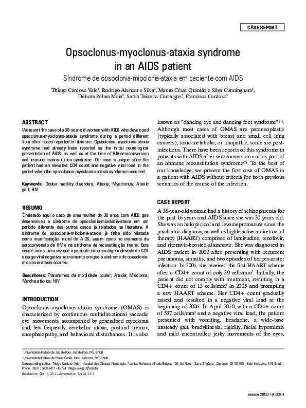 (PDF) Síndrome de opsoclonia-mioclonia-ataxia em paciente com AIDS