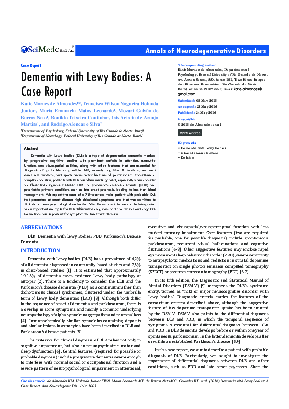 (PDF) Dementia with Lewy Bodies : A Case Report