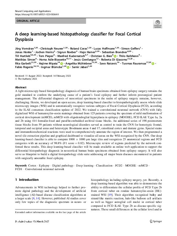 (PDF) A deep learning-based histopathology classifier for Focal Cortical Dysplasia