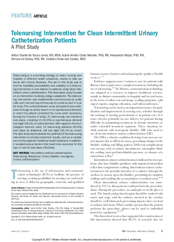 (PDF) Telenursing Intervention for Clean Intermittent Urinary ...