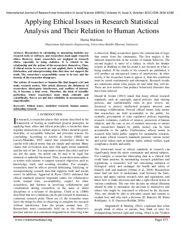 (PDF) Applying Ethical Issues in Research Statistical Analysis and ...