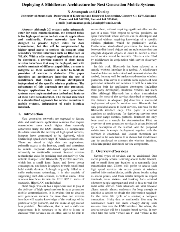 (PDF) Deploying A Middleware Architecture for Next Generation Mobile Systems