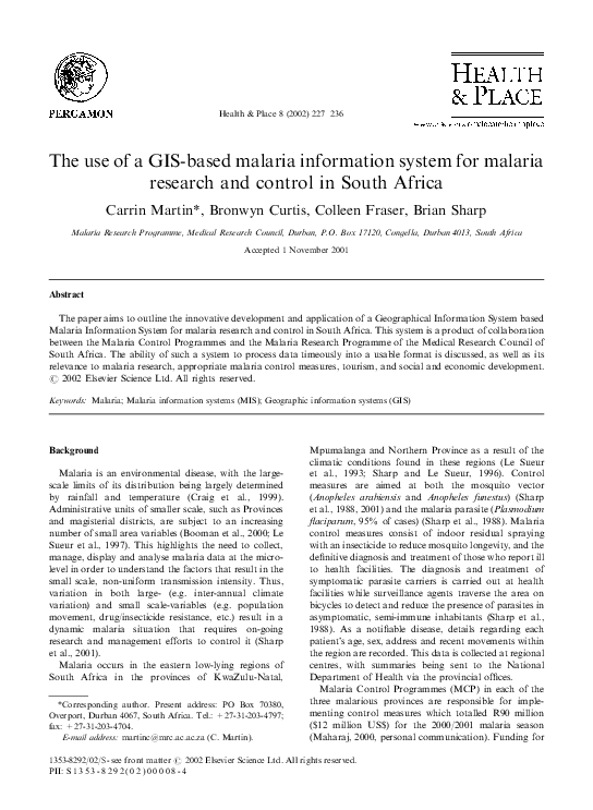 (PDF) The use of a GIS-based malaria information system for malaria ...