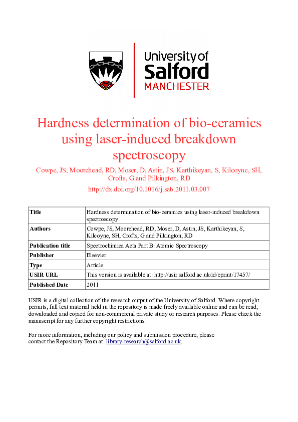 (PDF) Hardness determination of bio-ceramics using Laser-Induced Breakdown Spectroscopy