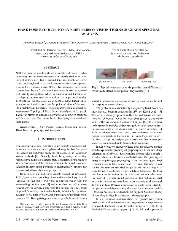 (PDF) Hand pose recognition in First Person Vision through graph spectral analysis