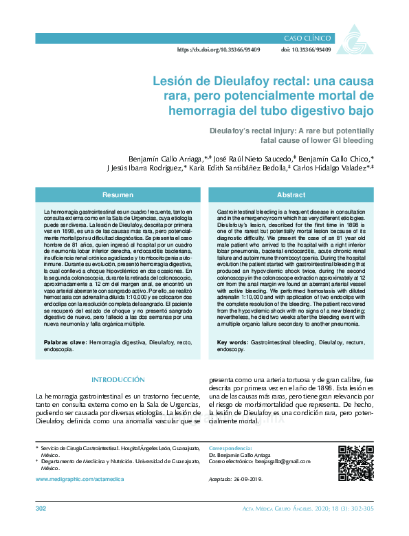 (PDF) Lesión de Dieulafoy rectal: una causa rara, pero potencialmente ...