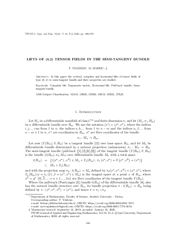 (PDF) Lifts of (0,2) tensor fields in the semi-tangent bundle