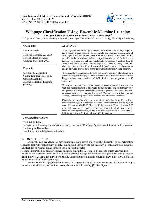 (PDF) Webpage Classification Using Ensemble Machine Learning