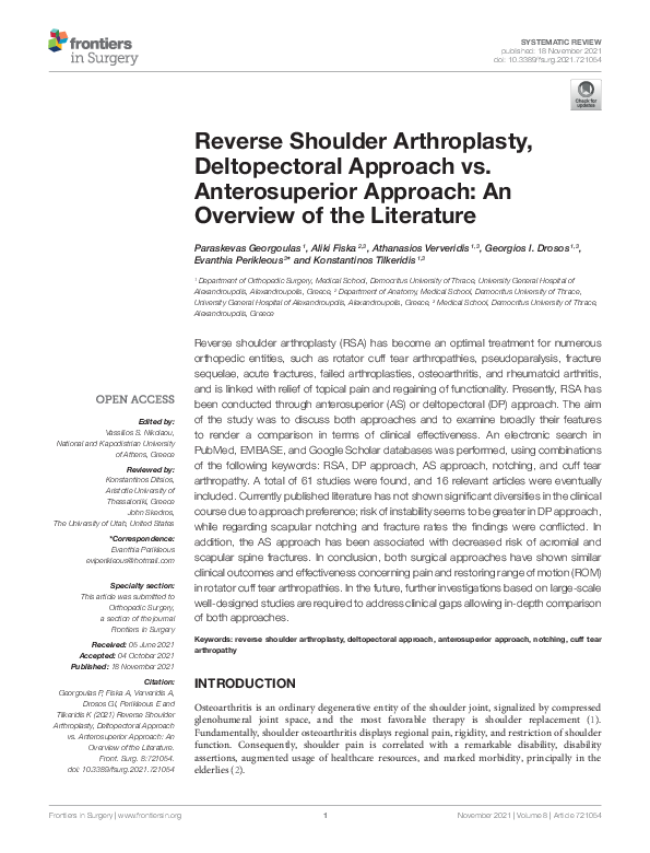 (PDF) Reverse Shoulder Arthroplasty, Deltopectoral Approach vs ...