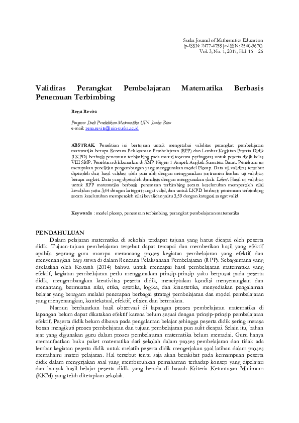 (PDF) Validitas Perangkat Pembelajaran Matematika Berbasis Penemuan Terbimbing