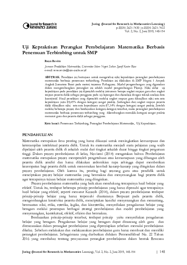 (PDF) Uji Kepraktisan Perangkat Pembelajaran Matematika Berbasis Penemuan Terbimbing untuk SMP
