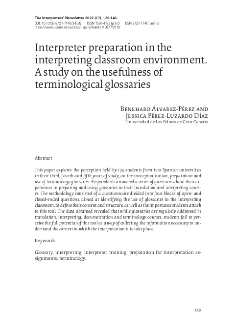 (PDF) Interpreter preparation in the interpreting classroom environment ...