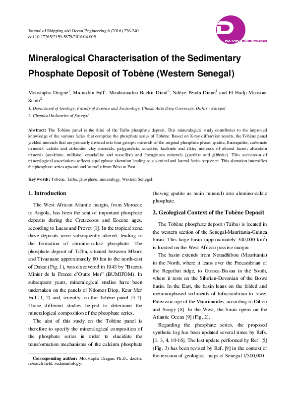 (PDF) Mineralogical Characterisation of the Sedimentary Phosphate ...