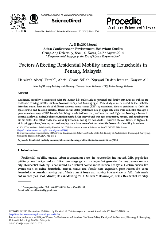 (PDF) Factors Affecting Residential Mobility among Households in Penang, Malaysia
