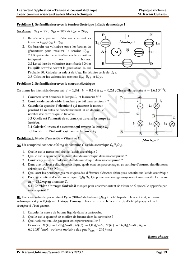 (PDF) Exercices d'application Physique et chimie Tronc commun sciences (Partie d'électricité et ...