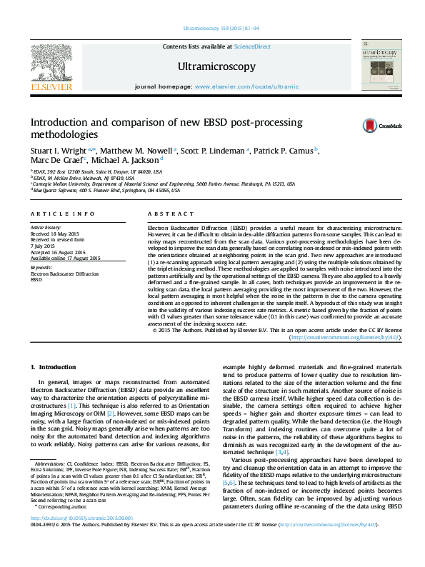 (PDF) Introduction and comparison of new EBSD post-processing methodologies