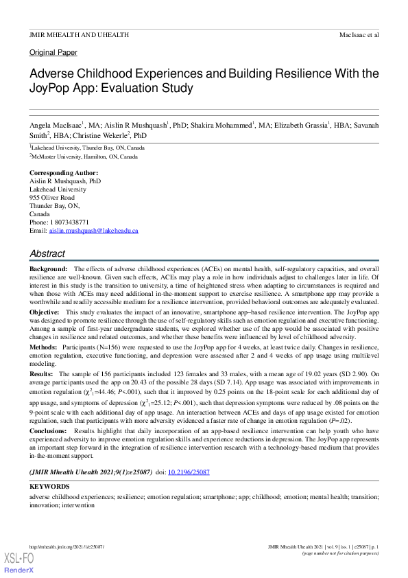 (PDF) Adverse Childhood Experiences and Building Resilience With the JoyPop App: Evaluation ...