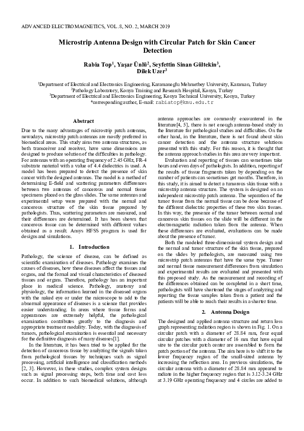 (PDF) Microstrip Antenna Design with Circular Patch for Skin Cancer Detection