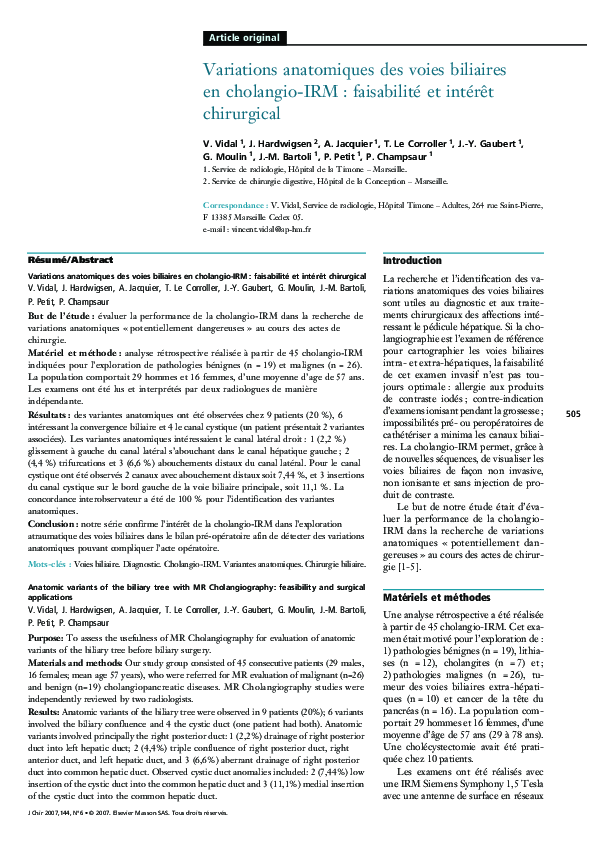 (PDF) Variations anatomiques des voies biliaires en cholangio-IRM ...