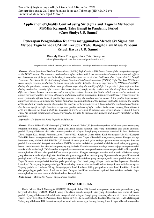 (PDF) Application of Quality Control using Six Sigma and Taguchi Method ...