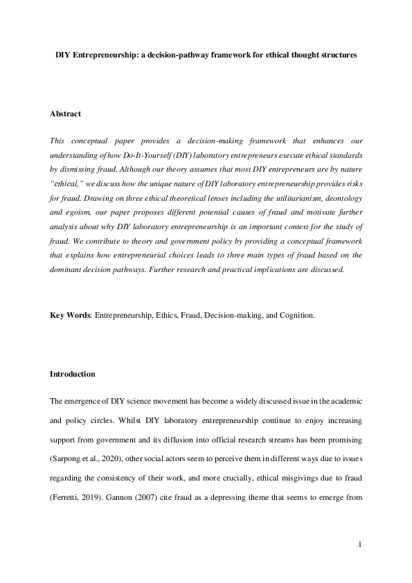 (PDF) DIY Entrepreneurship: a decision-pathway framework for ethical ...