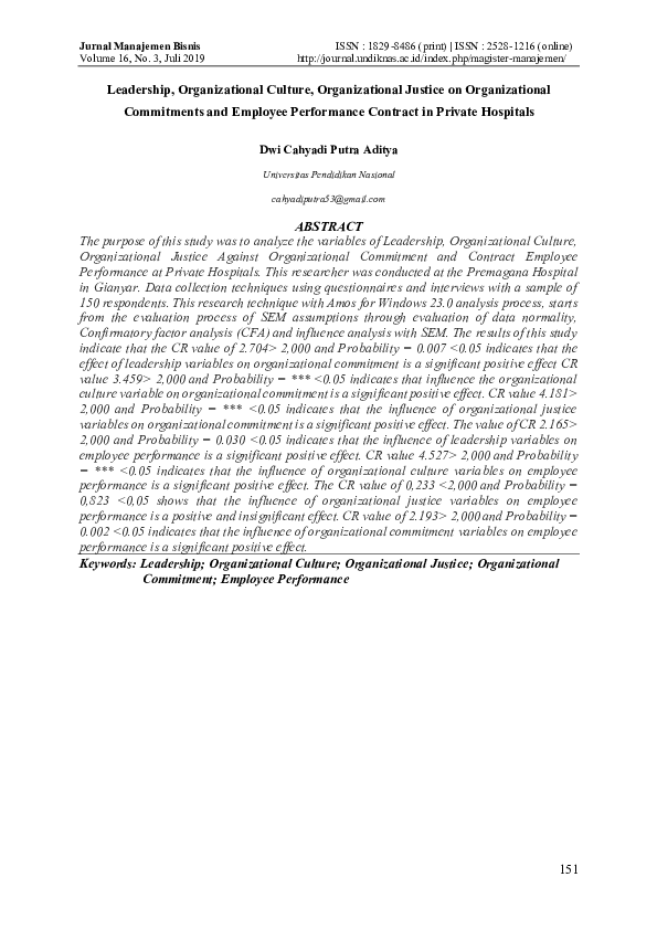 (PDF) Leadership, Organizational Culture, Organizational Justice on Organizational Commitments ...